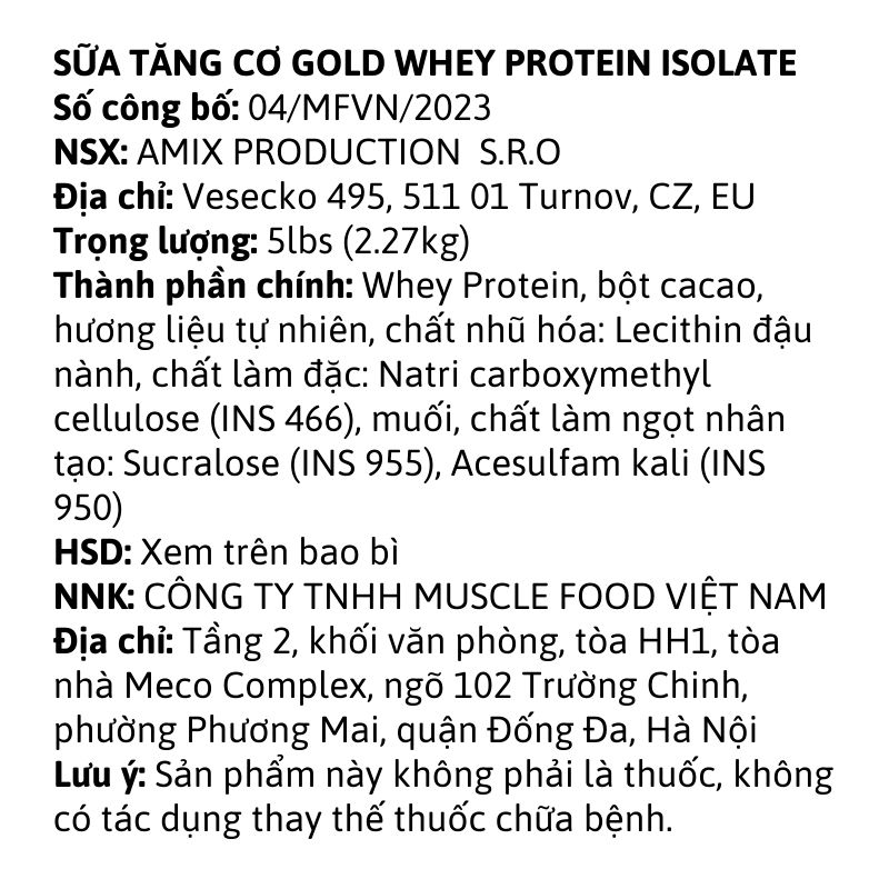 Amix Gold Isolate Whey Protein 5lbs 76 Servings - Tăng Cơ Tối Ưu