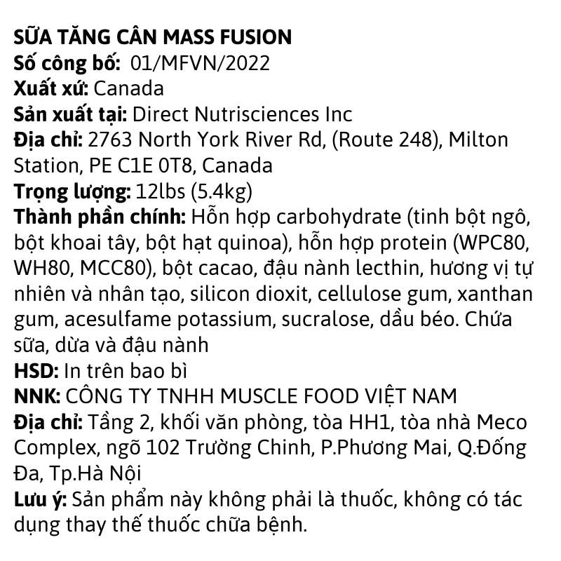 Nutrabolics Mass Fusion 12lbs - Tăng Cân Vượt Trội Giá Tốt