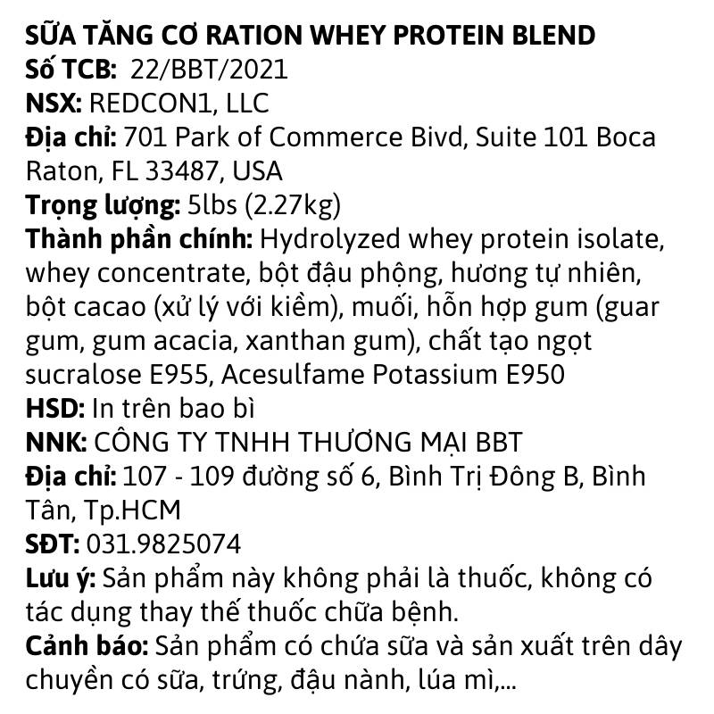 Redcon1 Ration Whey Protein Blend 5lbs