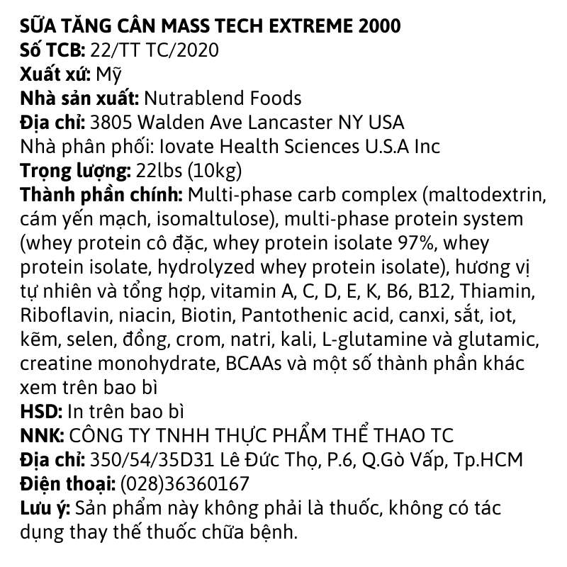 Muscletech Mass Tech Extreme 2000 22lbs - Giá Tốt 2024