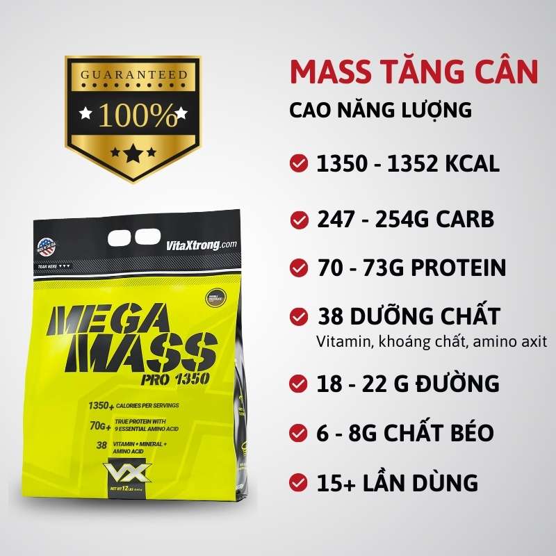Vitaxtrong Mega Mass Pro 1350 12lbs - Tăng Cân Săn Chắc Giá Tốt