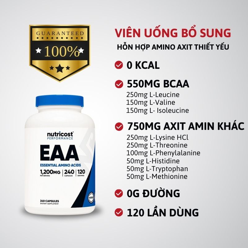 Nutricost EAA Essential Amino Acids 1200Mg 240 Viên
