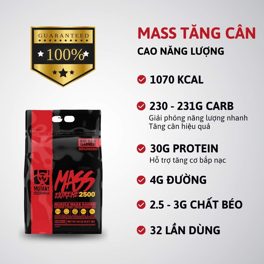 Mutant Mass Extreme 2500 20lbs - Tăng Cân Thể Hệ Mới Giá Tốt