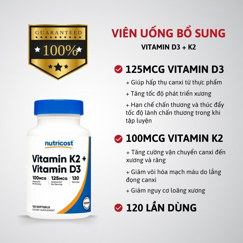 Nutricost Vitamin K2 + Vitamin D3 120 viên - Giá tốt 2024