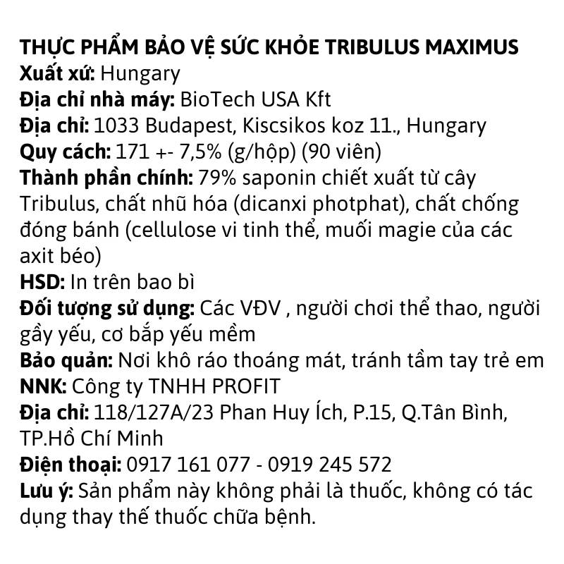BiotechUSA Tribulus Maximus 90 Viên Chính Hãng 100%