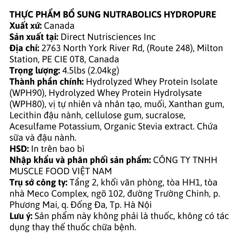 Nutrabolics Hydropure 4.5lbs 57 Servings - Tăng Cơ Vượt Trội