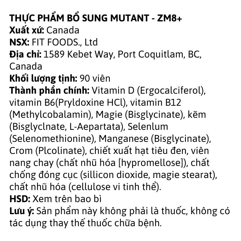 Mutant ZM8+ Premium Test 90 viên - Tăng Sức Mạnh Nam Giới Giá Tốt