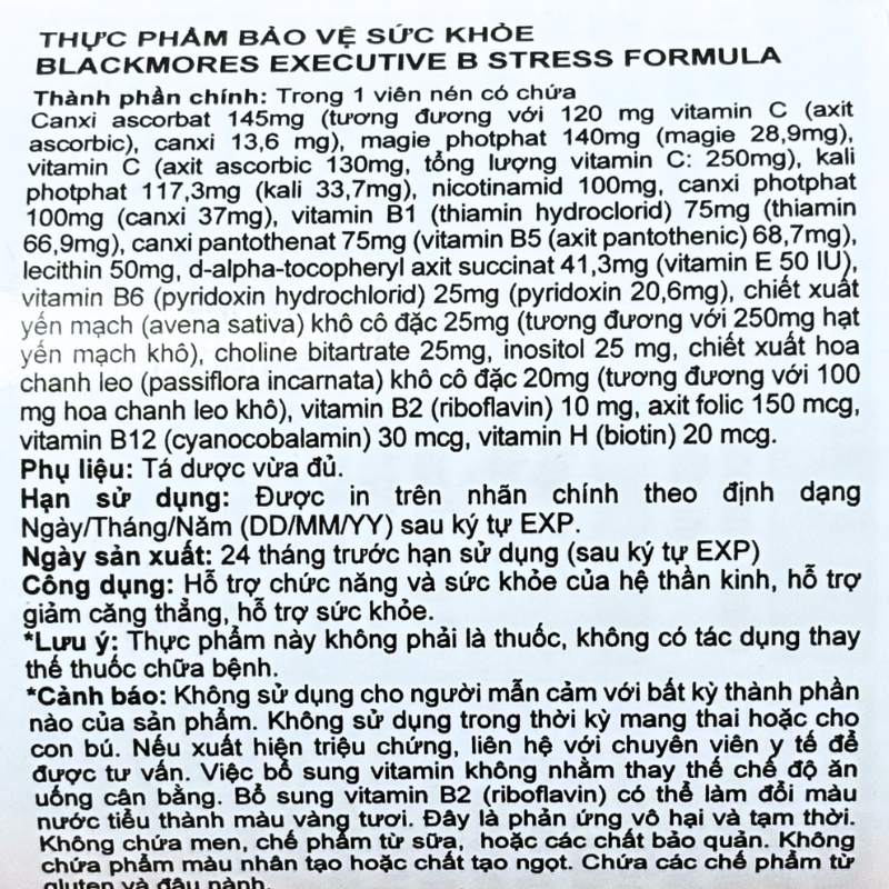Blackmores Executive B Stress Formula - 62 Viên Chính Hãng 100%